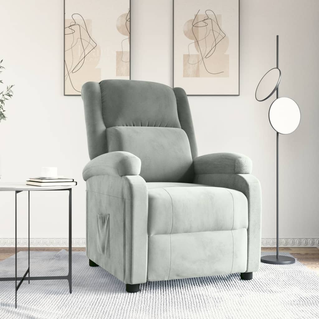 Sillón reclinable de terciopelo gris claro | Leroy Merlin