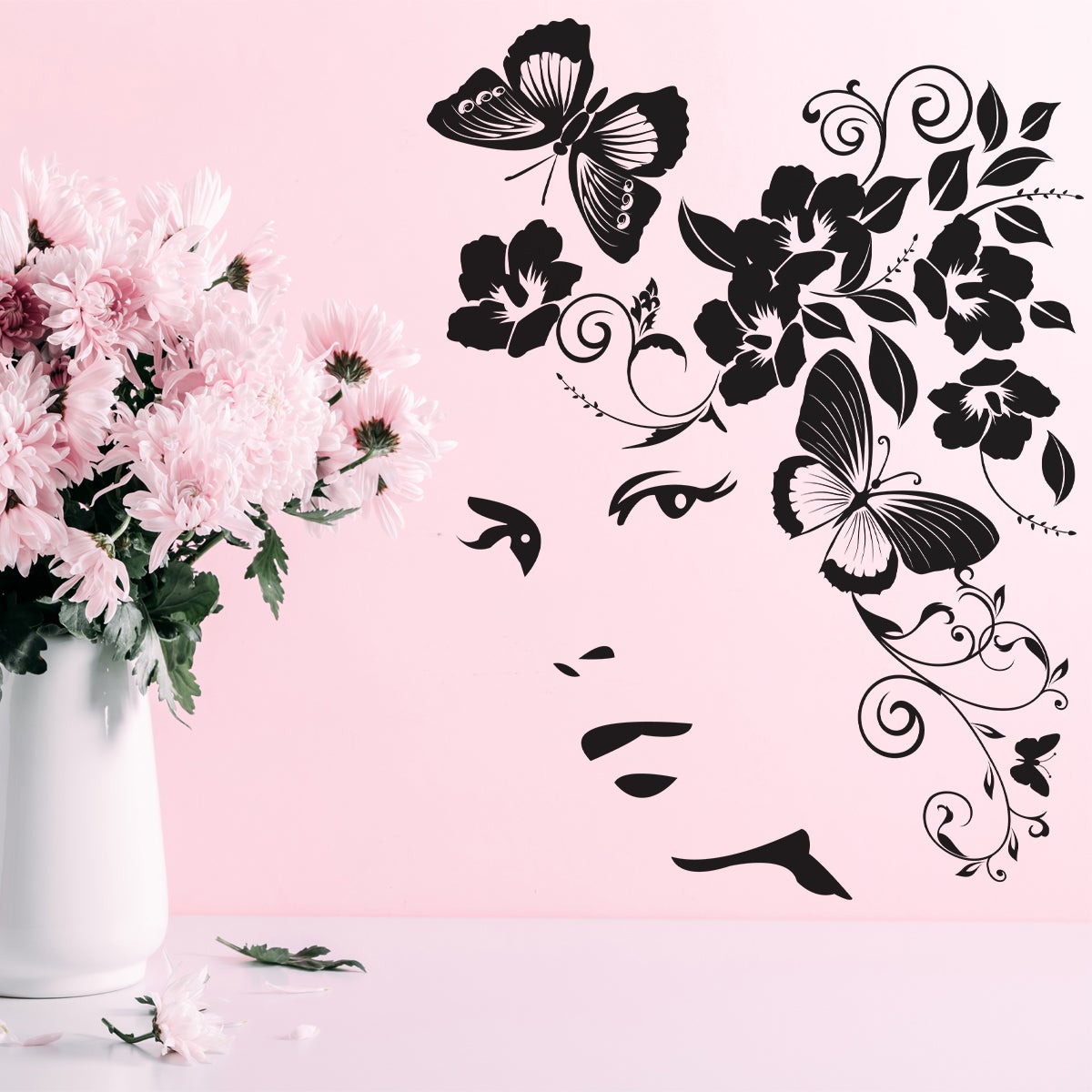 Sticker Mural - Visage Papillons - Noir - 317x428 cm | Leroy Merlin