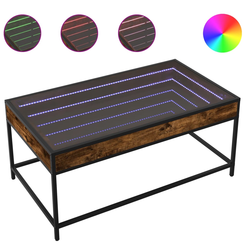 Table basse avec Infinity LED chêne fumé 90x50x41 cm | Leroy Merlin
