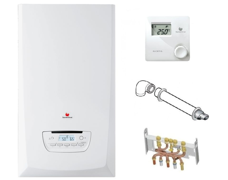 Chaudière Gaz Condensation ThemaPlus Condens Saunier Duval 25 kW Complète (Ventouse + Douilles ...