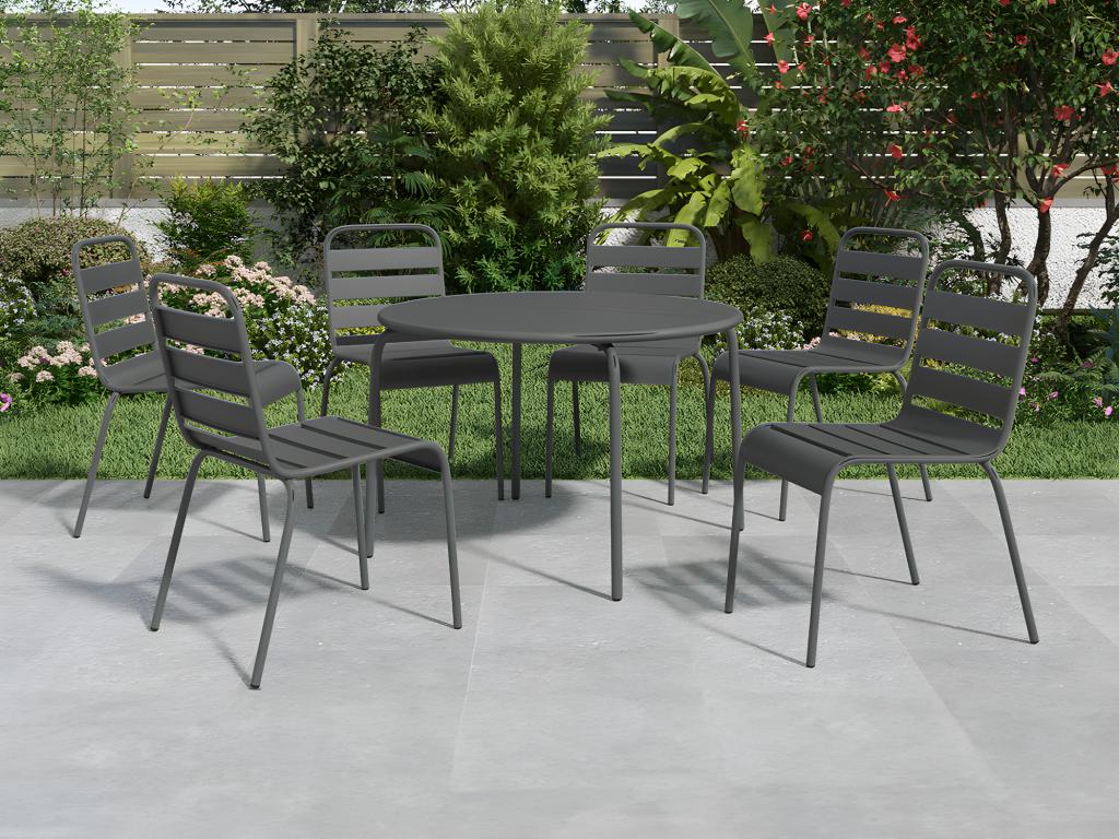 Comedor de jardin de metal - una mesa redonda D.130cm y 6 sillas ...