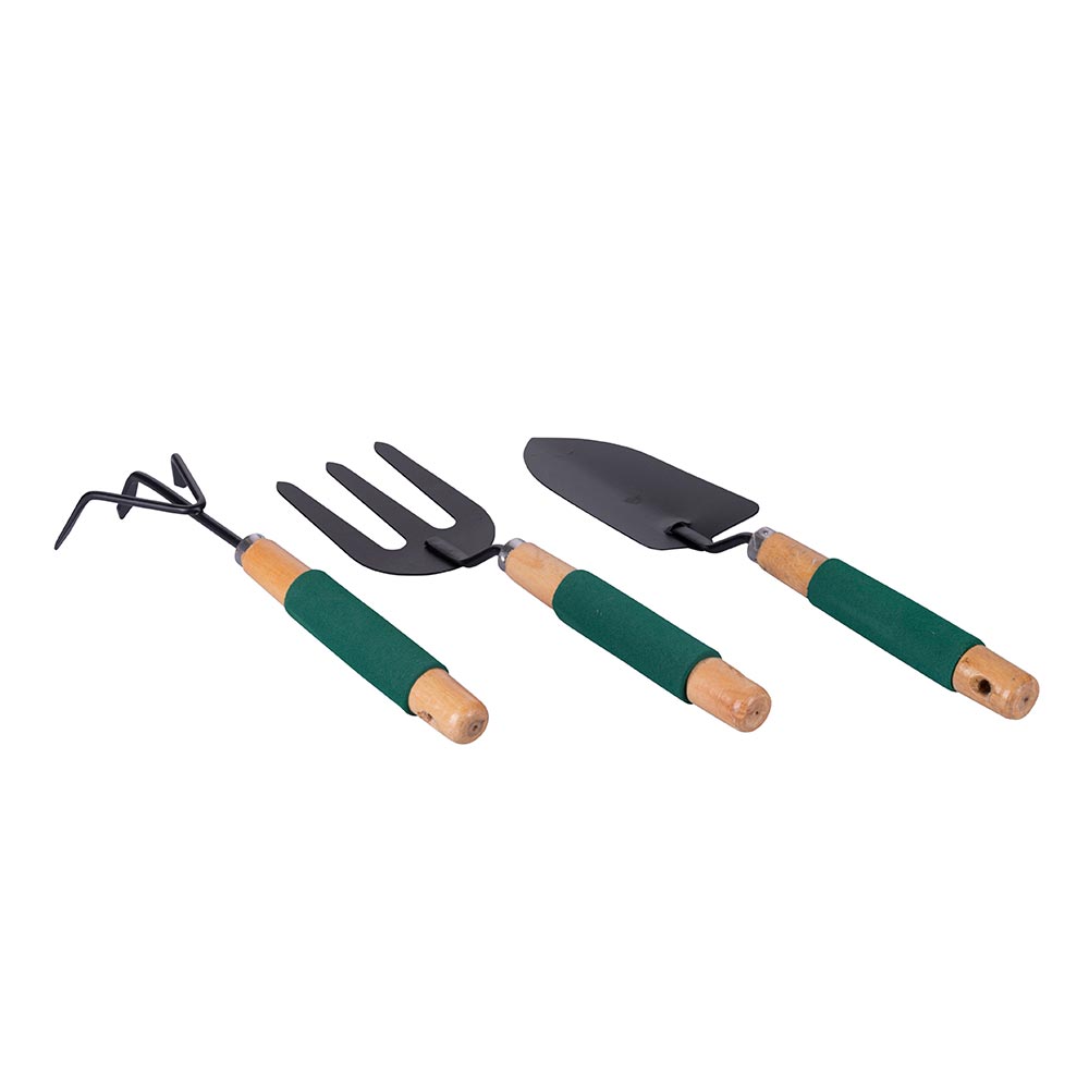 Kit du jardinier 3 pièces râteau pelle et fourche avec manche en bois ...
