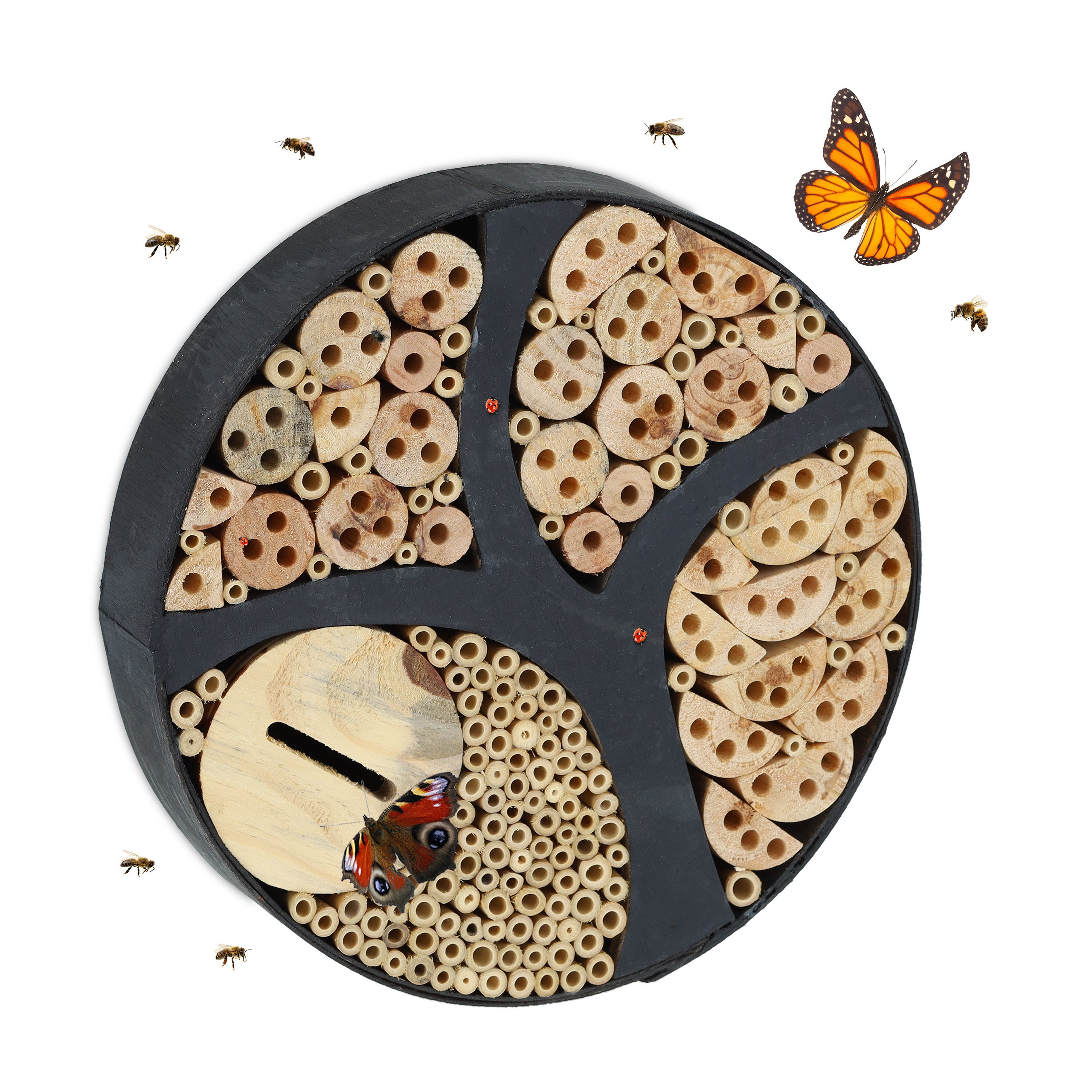 Relaxdays Hôtel à insectes rond, convient aux papillons, abeilles ...