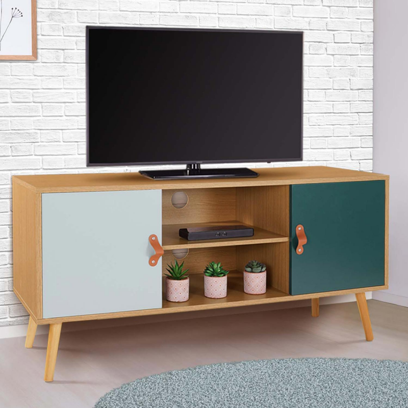 Meuble TV 113 cm scandinave ALIZE bois et vert | Leroy Merlin