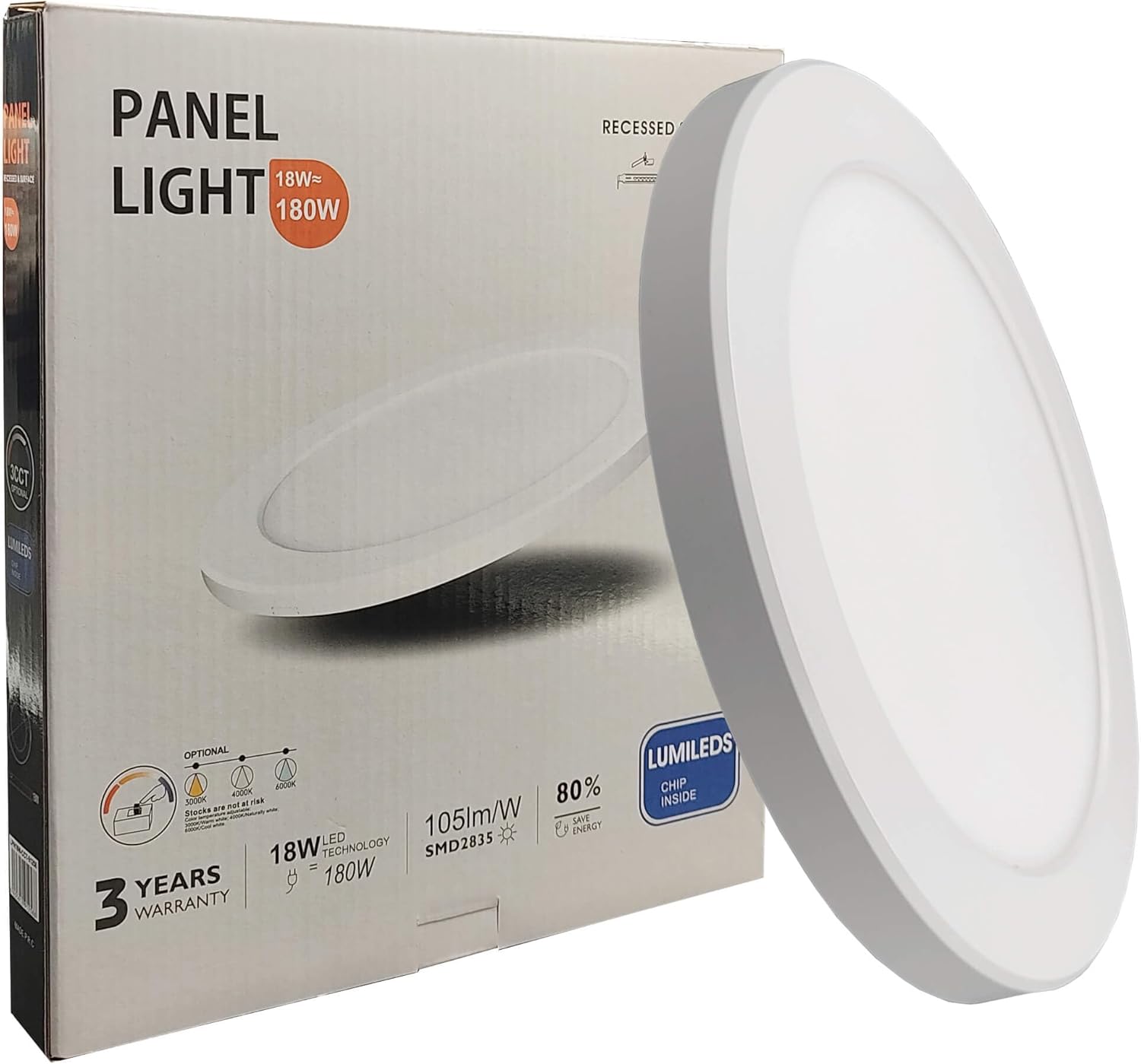 Plafoniera Led Circolare Bianco, 18W (180W), 1800Lm, Superficie o ...
