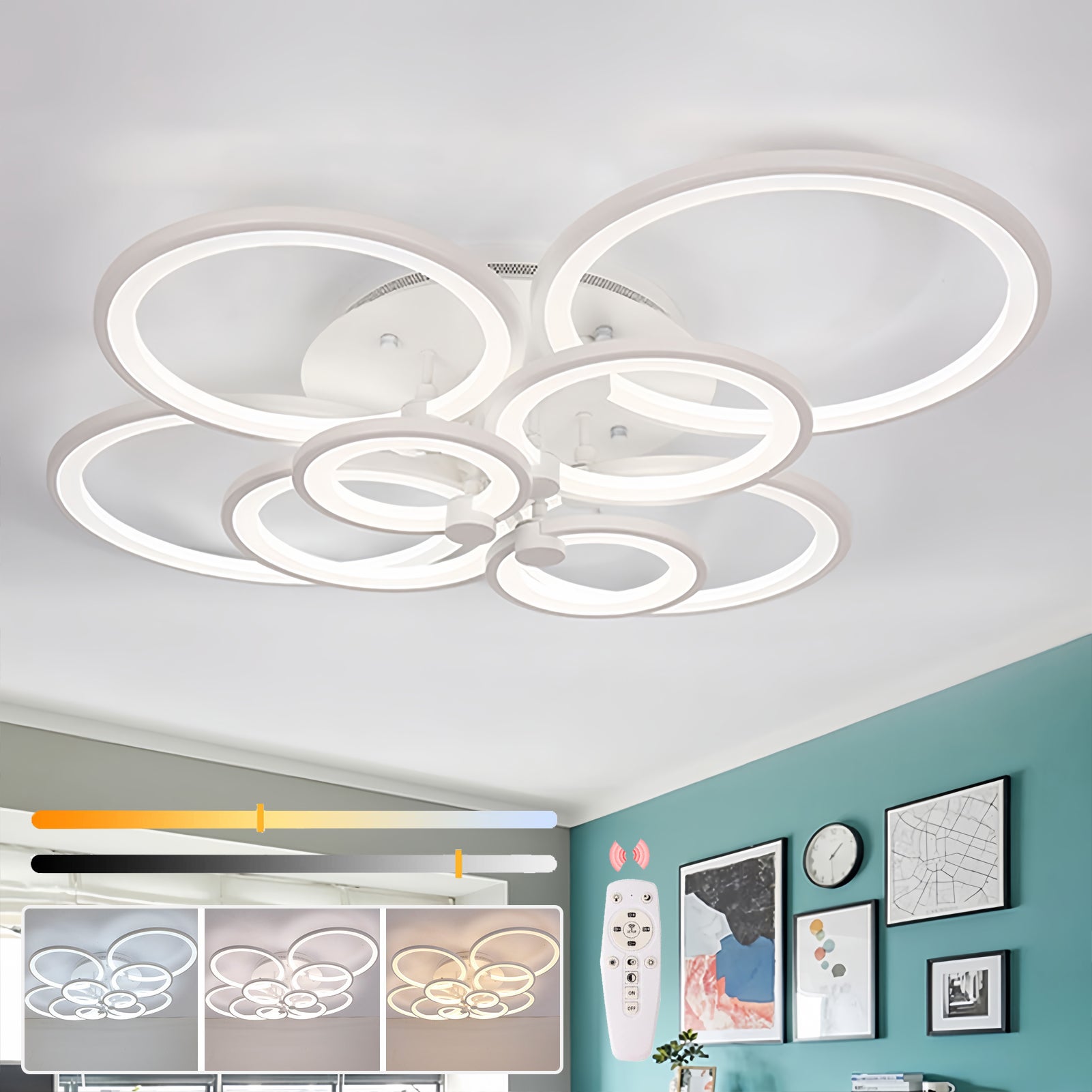 Lámpara de techo LED regulable de 128 W con mando a distancia, 8 ...