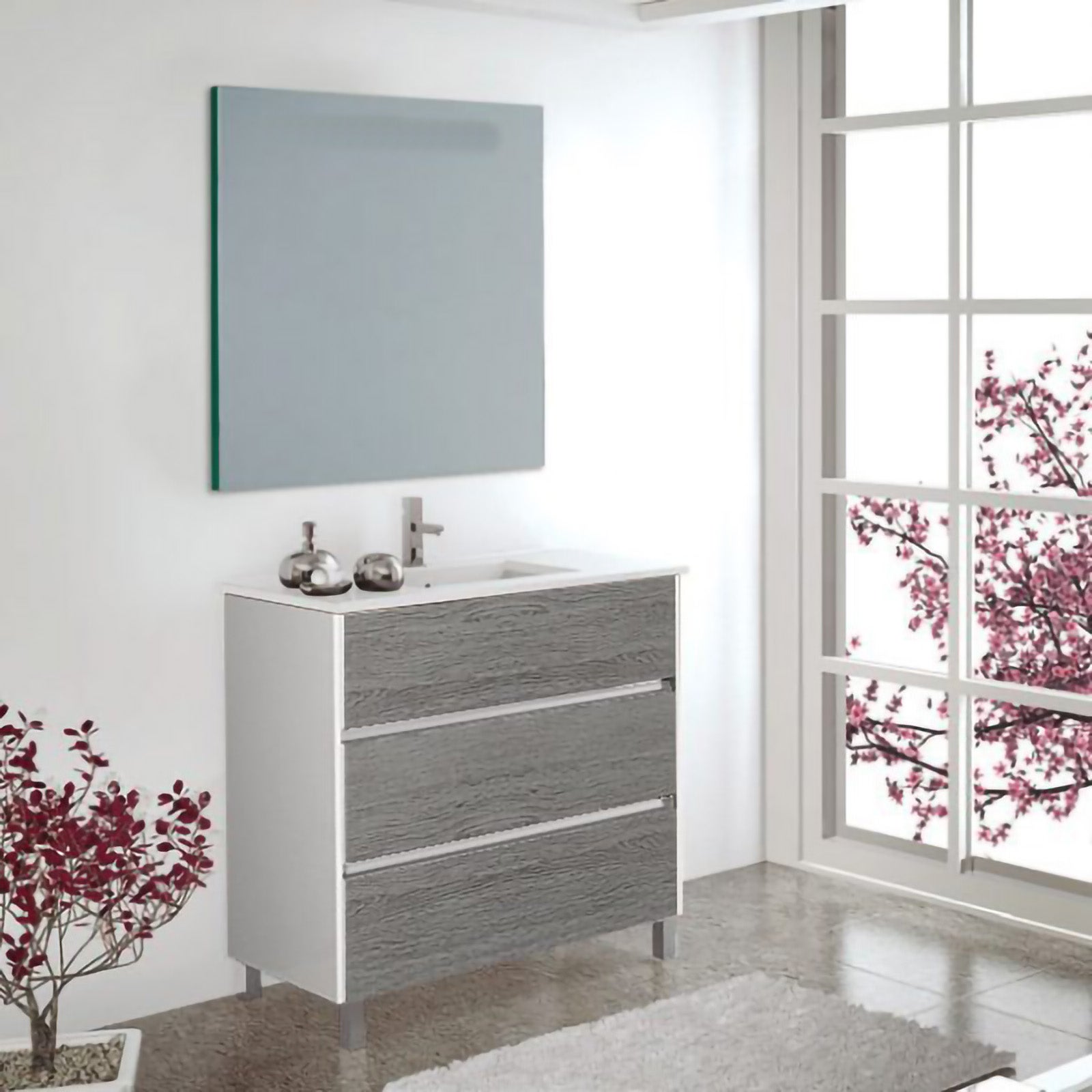 Meuble de salle de bain Balder 3 tiroirs avec lavabo et miroir 100x40 ...