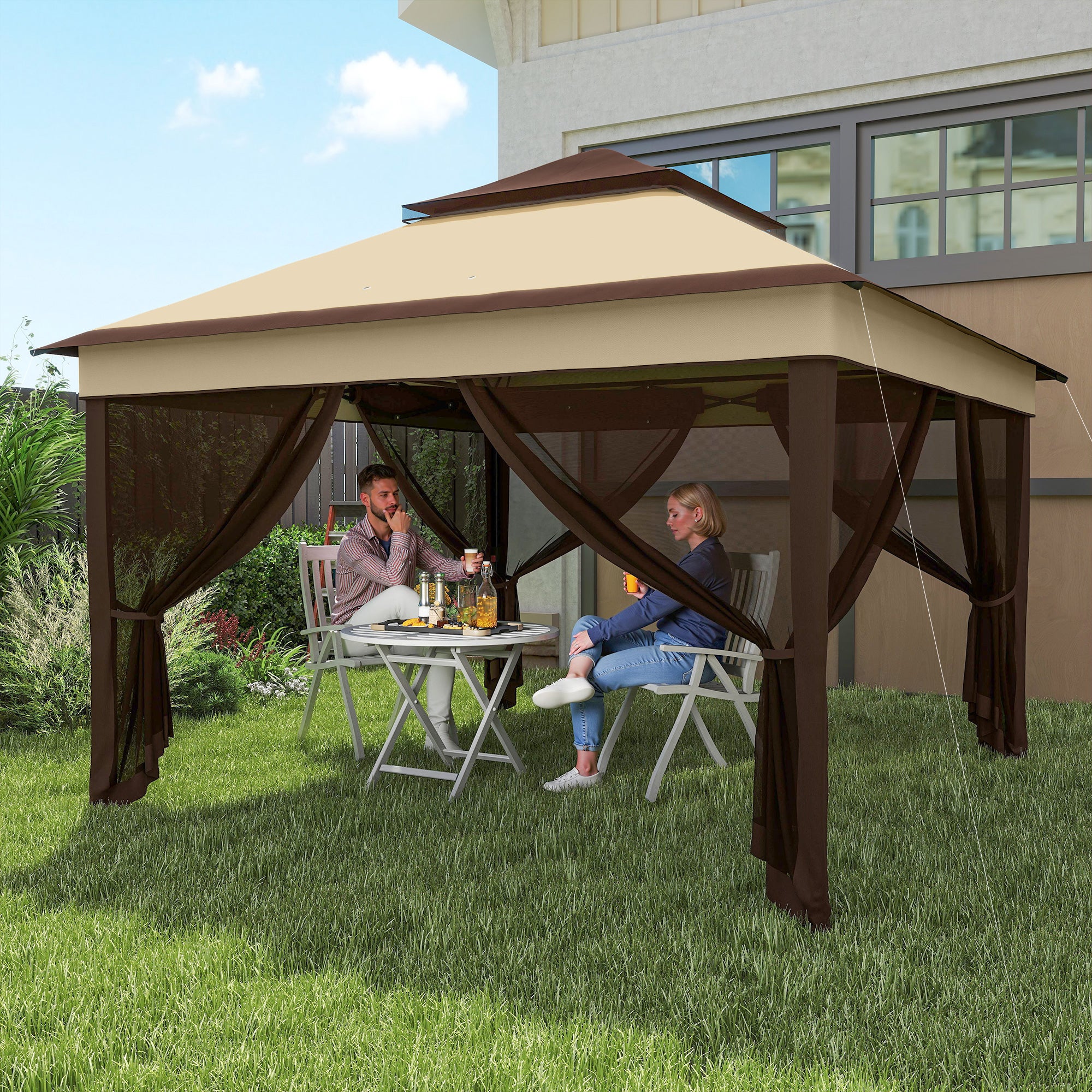 Gazebo 3x3 réglable sur 3 niveaux avec parois amovibles, en acier et ...