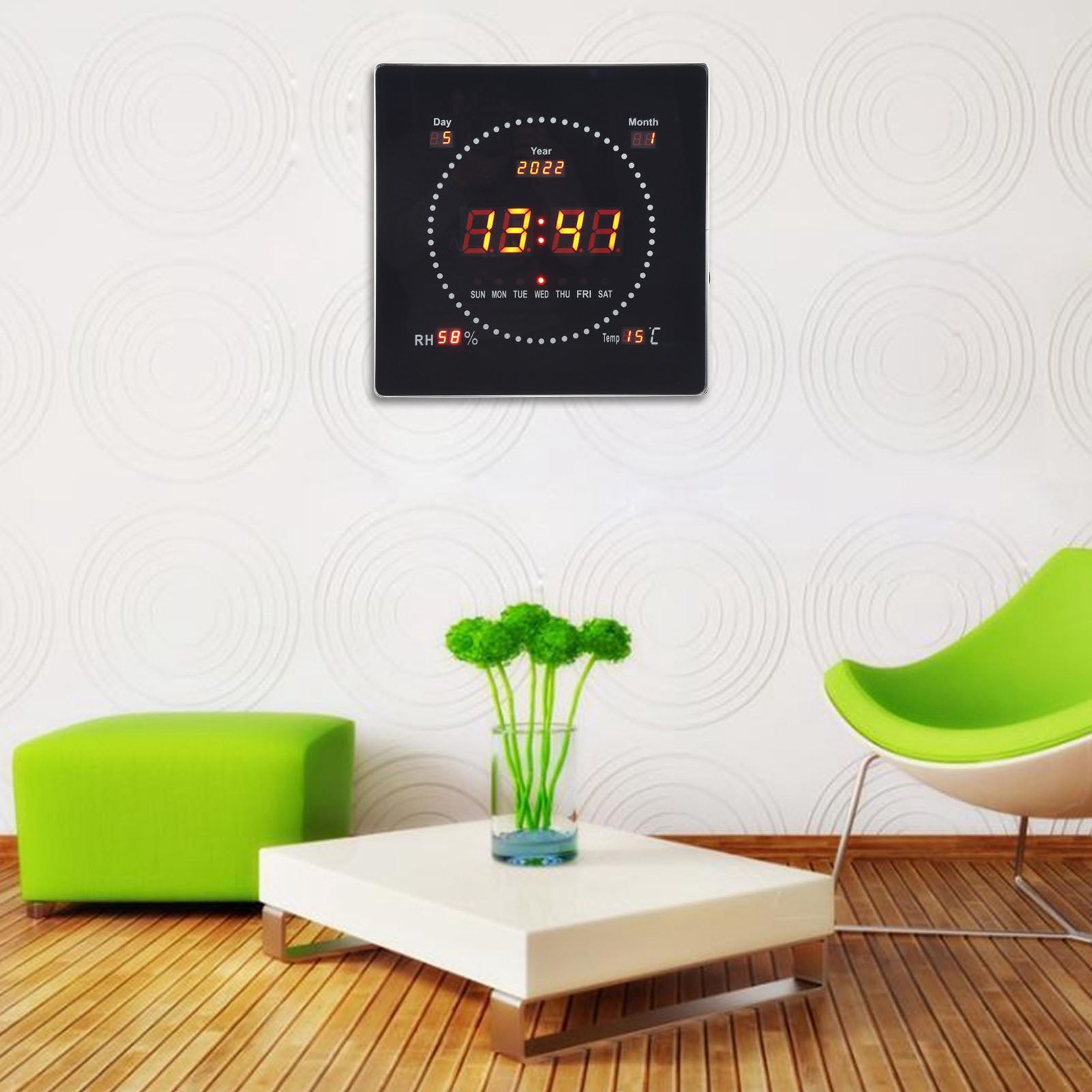 Reloj Digital LED de Pared 35,9 cm con Calendario Temperatura y Alarma ...