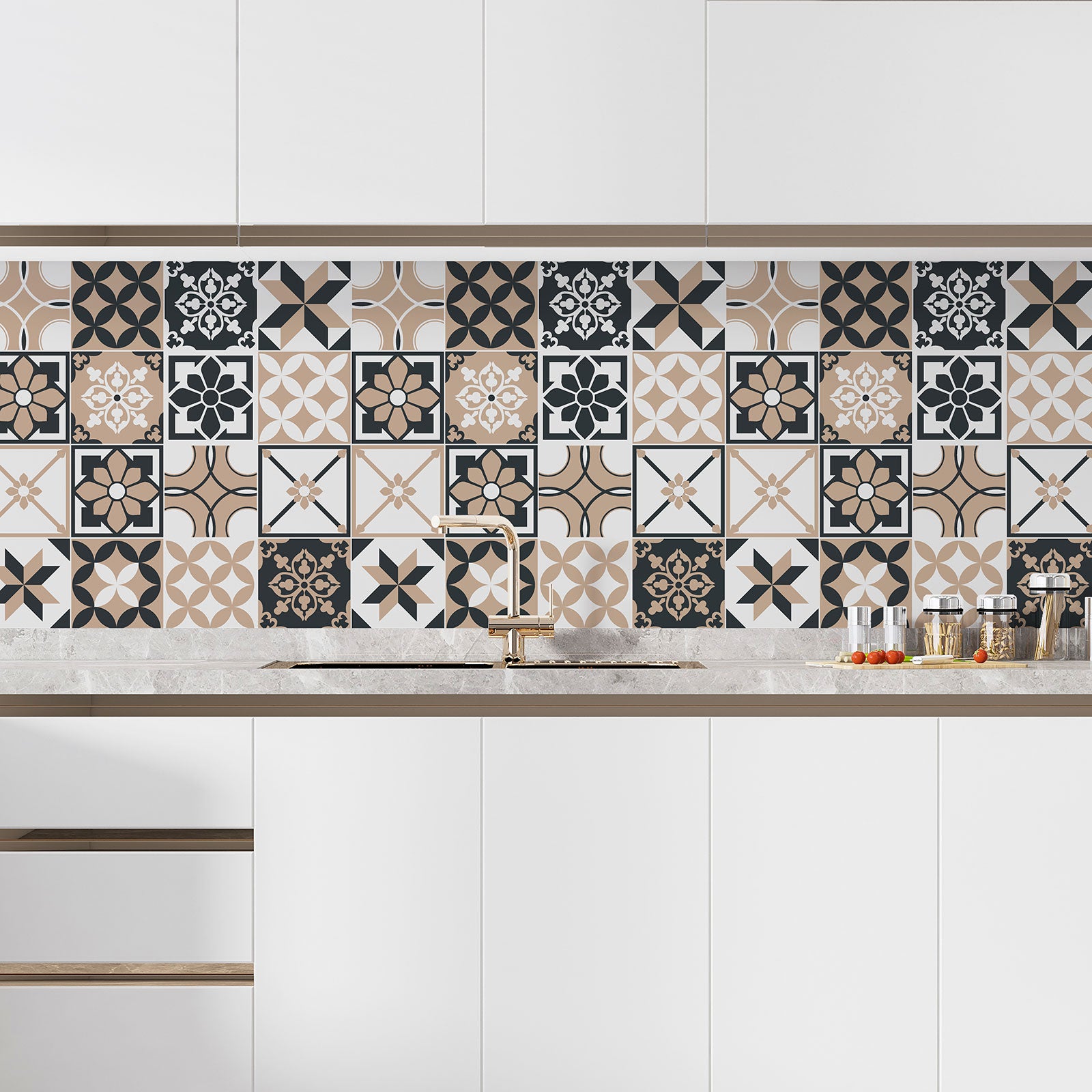 Crédence adhésive sticker pour cuisine - Effet carreaux de ciment ...