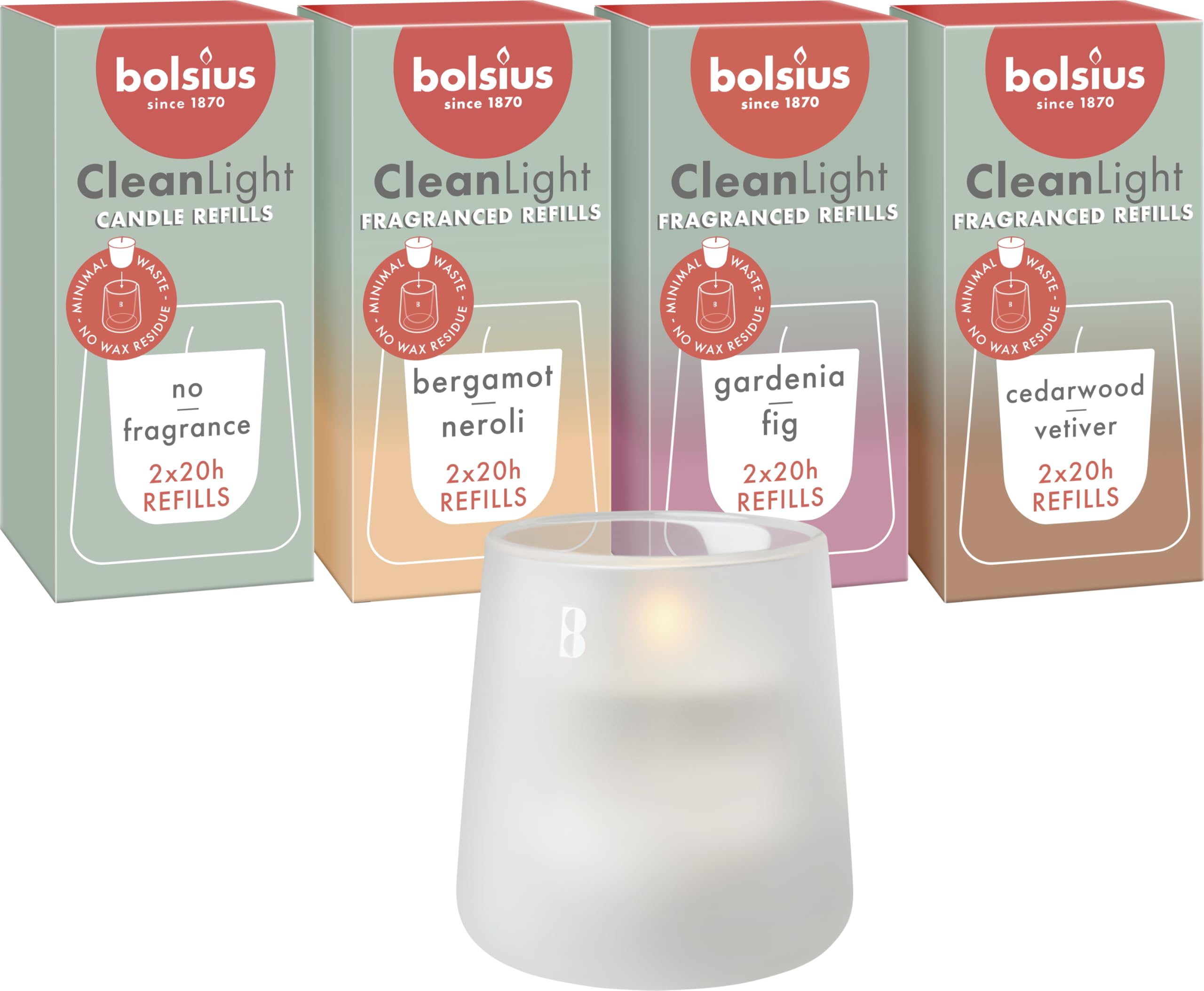 Bolsius - CleanLight Starter Set - Candela profumata ricaricabile - Supporto e 9 ricariche ...