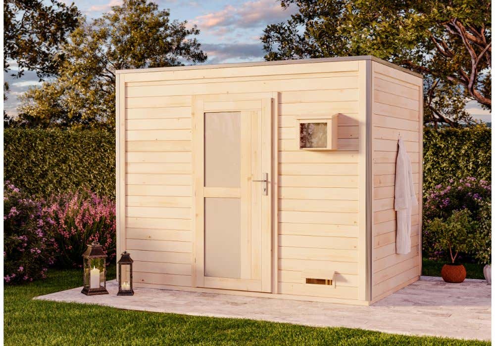 Sauna extérieur Chill Karibu, 2.8x2m dim. ext. (cas échéant incl ...