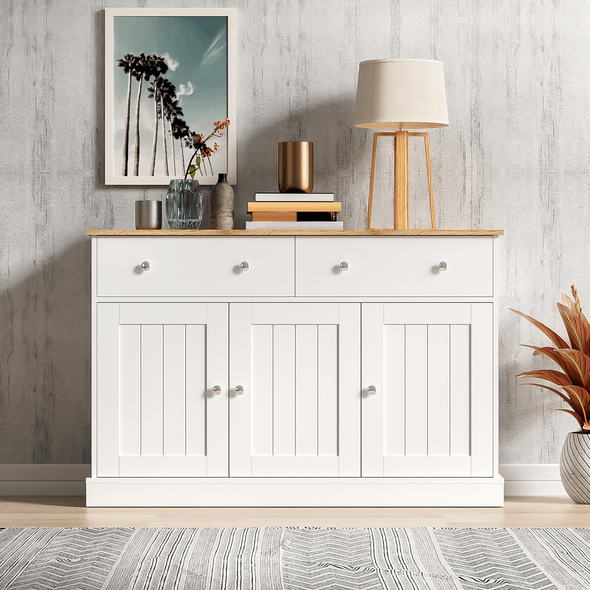 Buffet - Grand rangement - Texture gravée - Blanc | Leroy Merlin