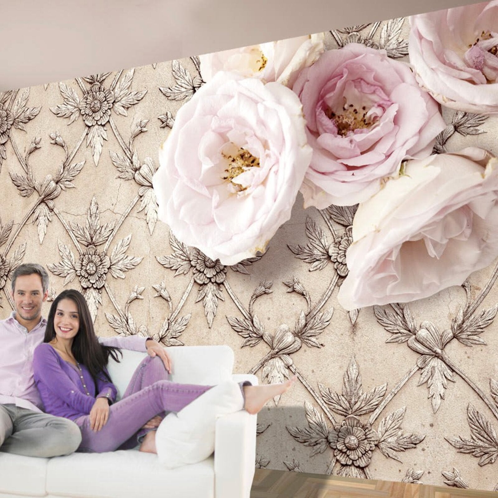 Papier peint beige romantique - 400 x 280 cm | Leroy Merlin