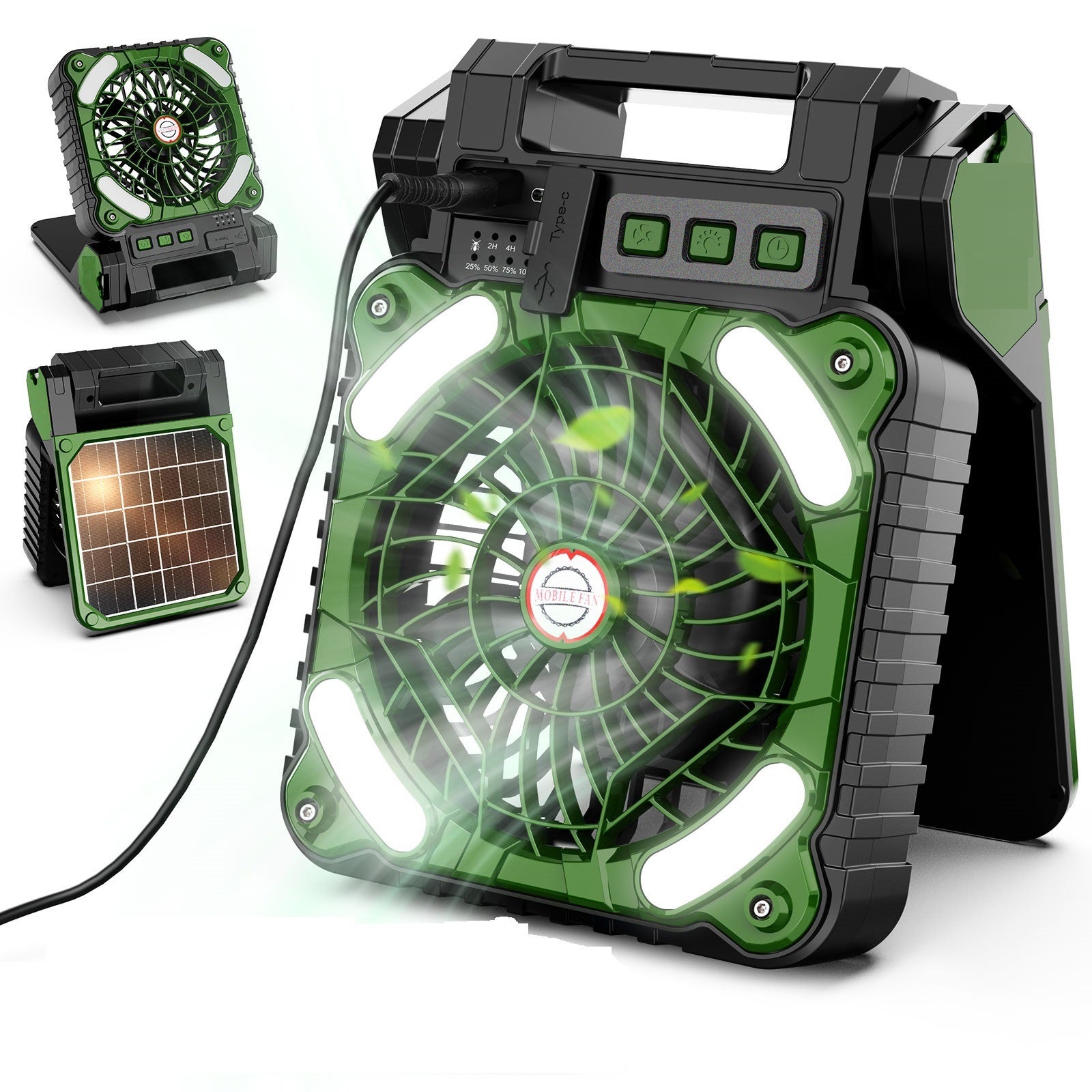 Ventilador solar de 5200 Ah, ventilador de campamento con panel solar ...