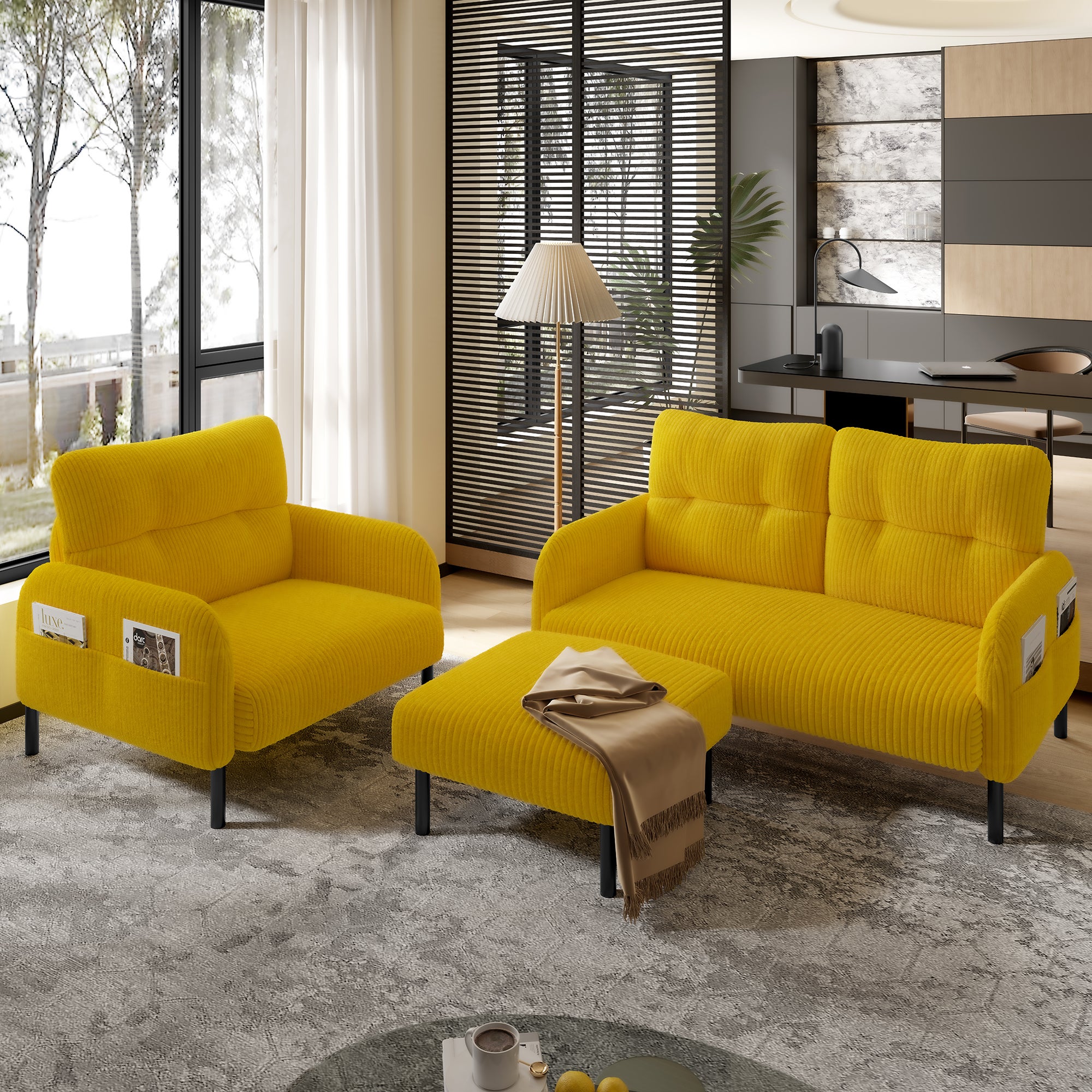 Canapé Et Fauteuil Avec Pouf , Ensemble 3 Pièces Structure Métal ...