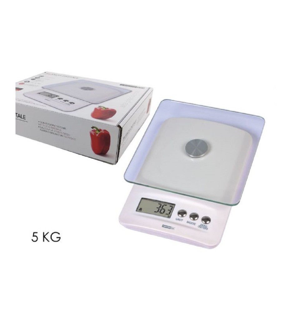 Trade Shop - Bilancia Da Cucina Digitale Portata 5kg Bianco Piano In Vetro Display Lcd 580017 ...