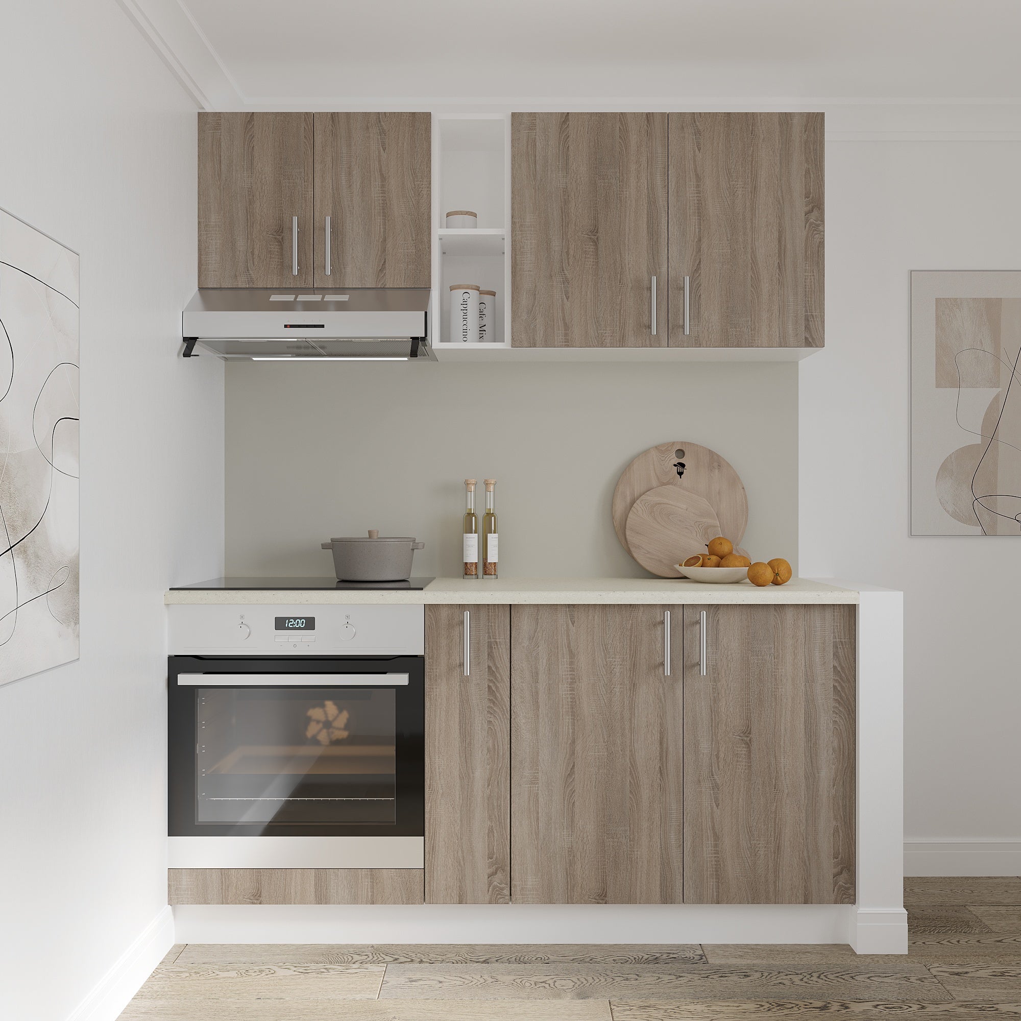 Set Cocina haaus Karo Set, Roble Sonoma Oscuro/Blanco, Encimera Thermo ...
