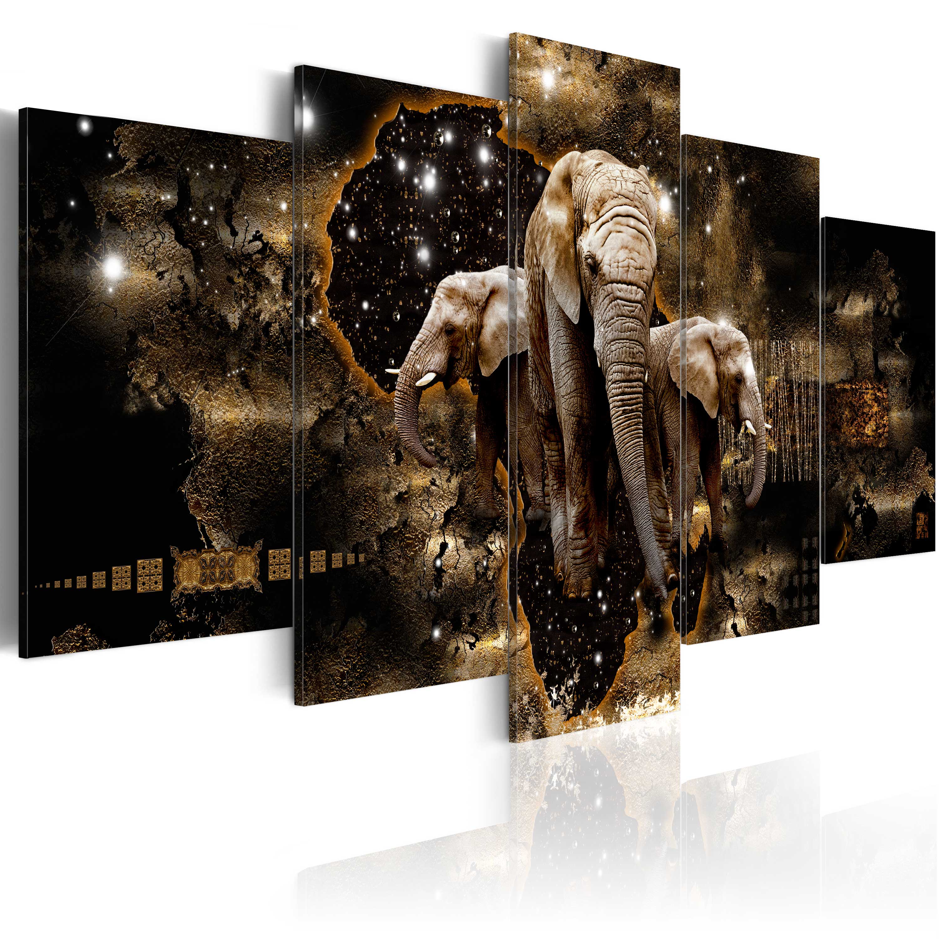 Tableau - Brown Elephants (5 Parts) Wide [200x100] | Leroy Merlin