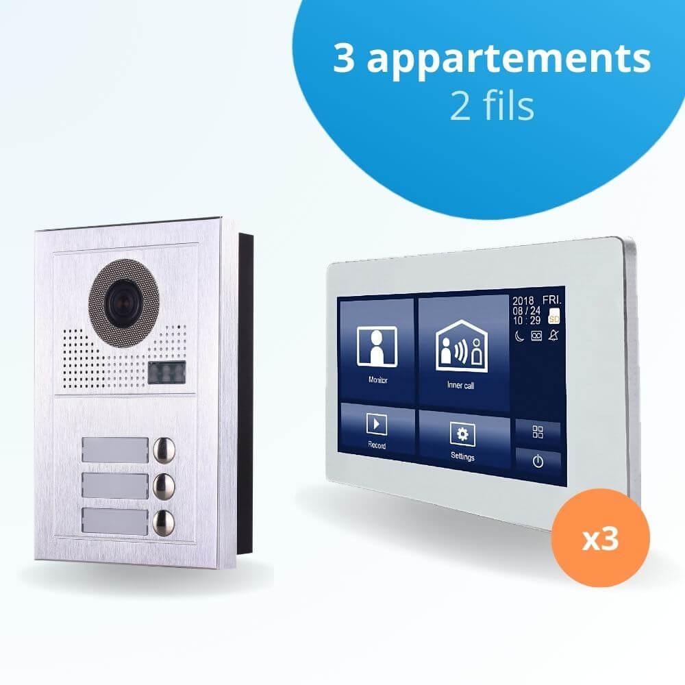 Portier interphone vidéo modern 2 fils - 3 appartements - 3 écrans ...