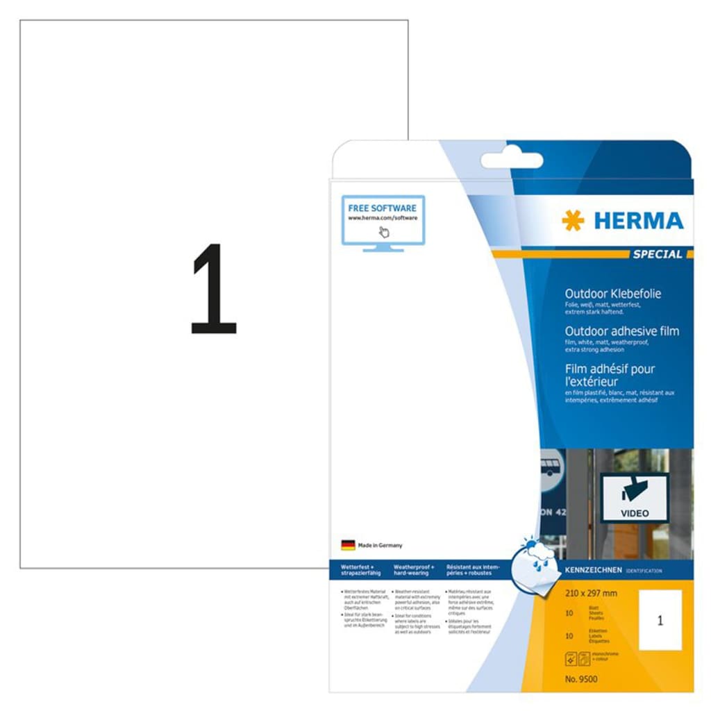 HERMA Étiquettes de film extérieur A4 210x297 mm 10 Feuilles Blanc ...