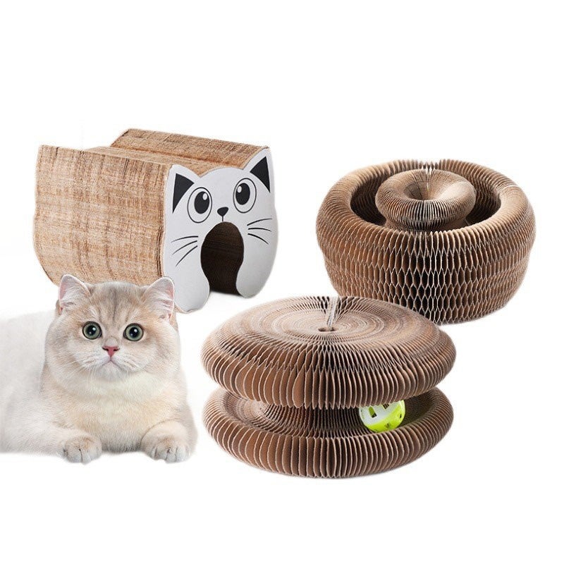 Un griffoir interactif rotatif 3 en 1 en carton ondulé en forme de chat ...