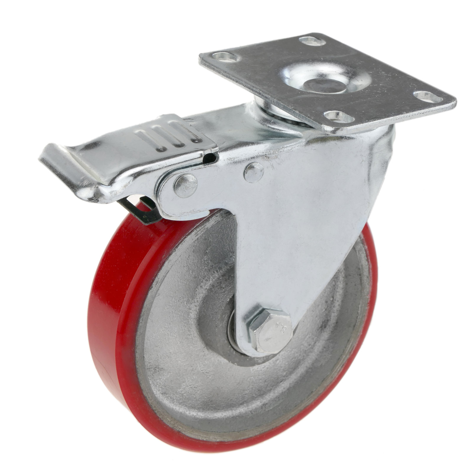 Rueda pivotante industrial de poliuretano y metal con freno 125 mm ...
