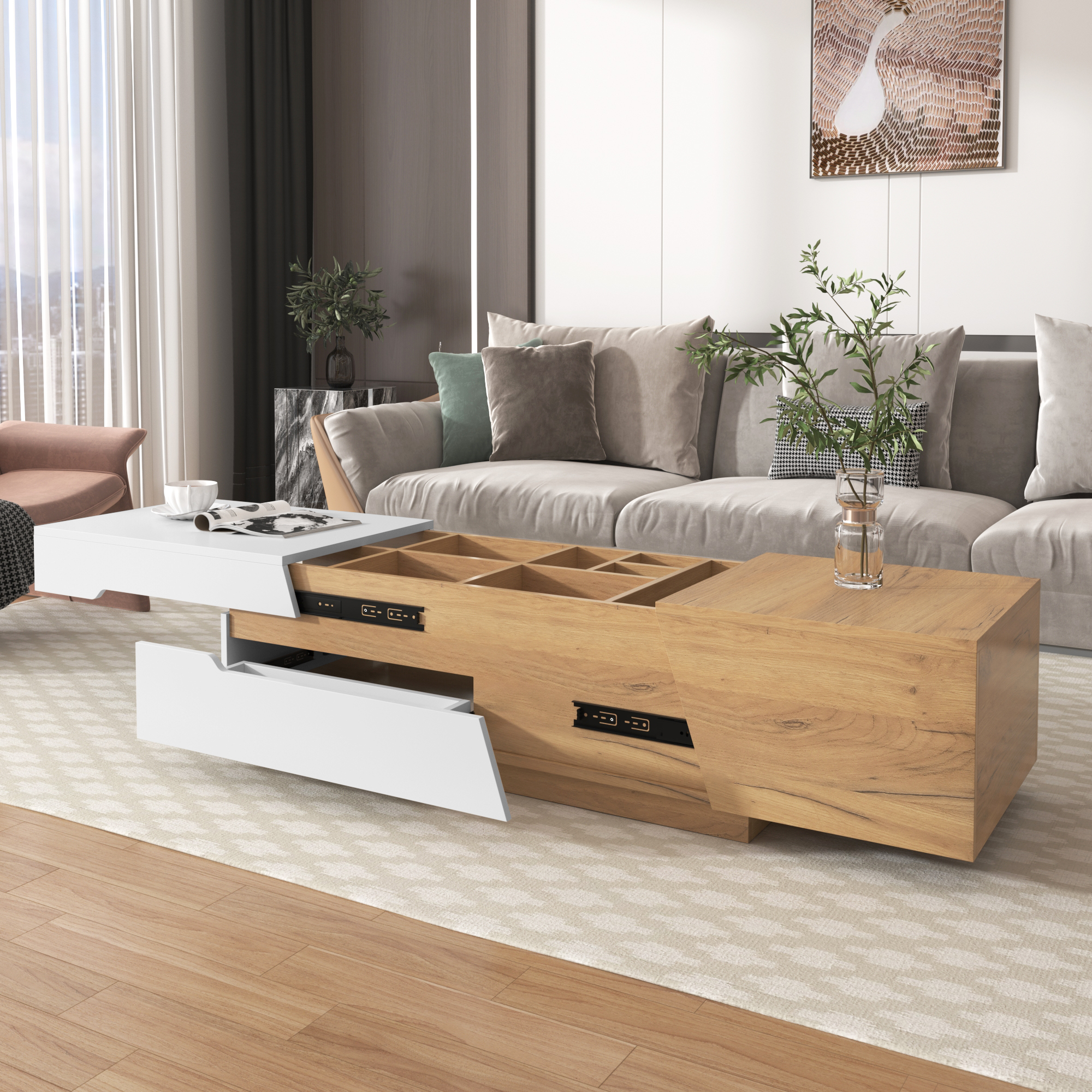 Mesa de centro 120x50x37.5cm diseño deslizante práctico MDF blanco y ...