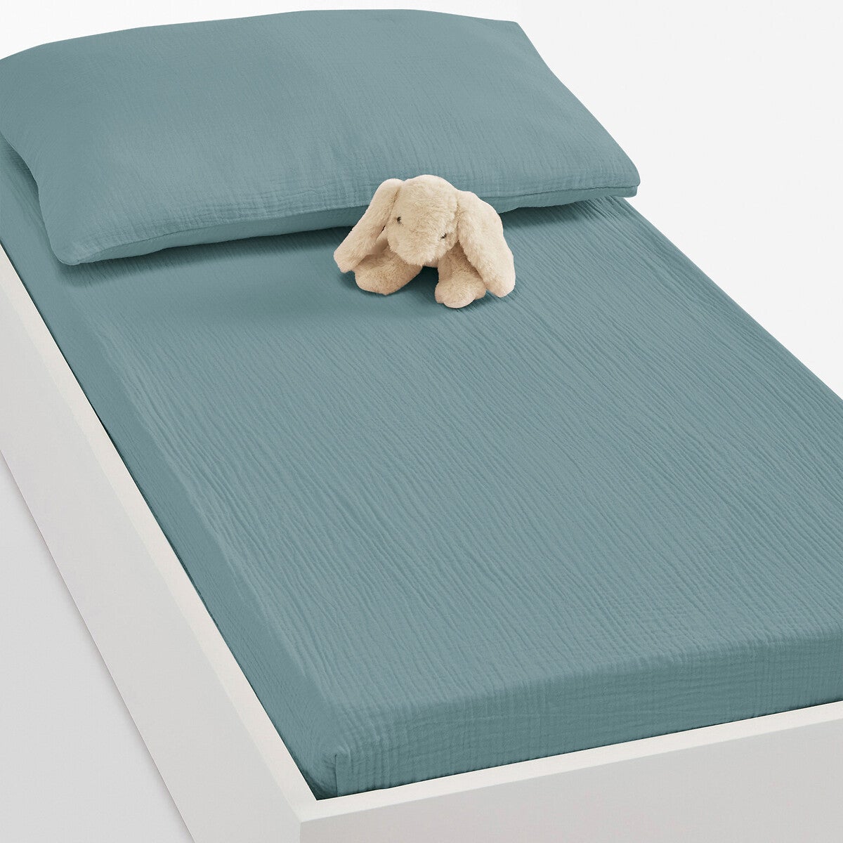 Drap-housse bébé gaze de coton uni, Kumla - Bleu gris - 90 x 140 cm | Leroy Merlin