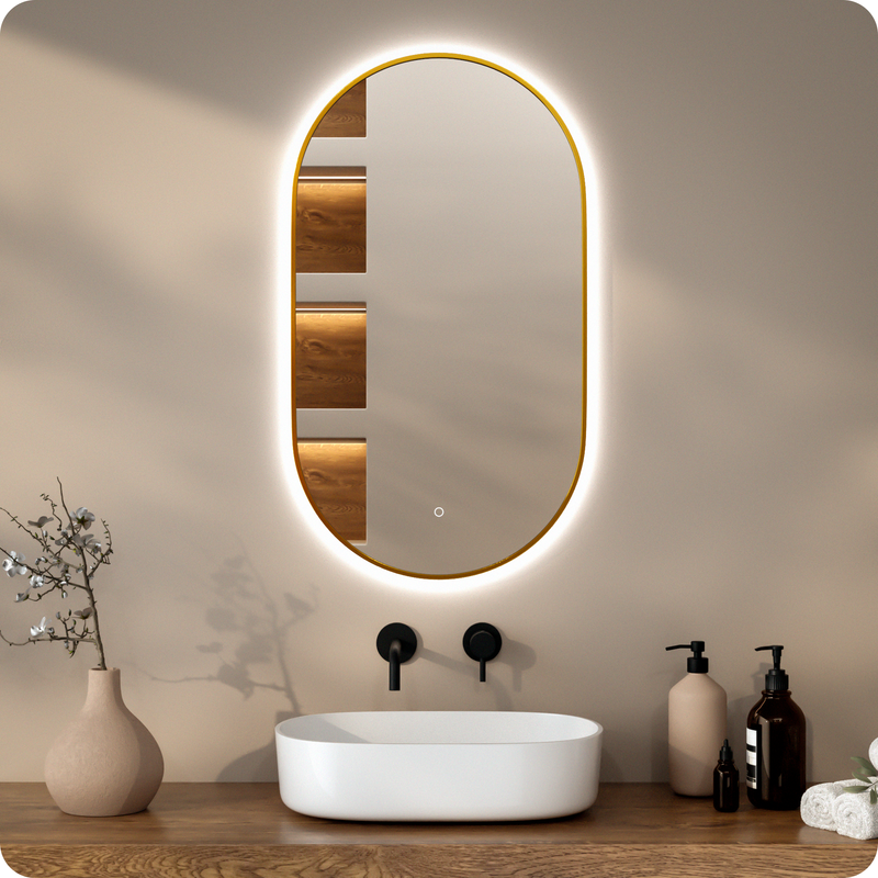 Espejo de baño – 90 x 50cm Ovalado – Marco dorado | Leroy Merlin