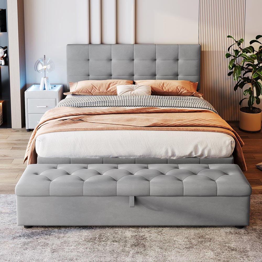 Lit adulte Lit 140x200 cm + 1x table de nuit + tabouret de lit pour le ...