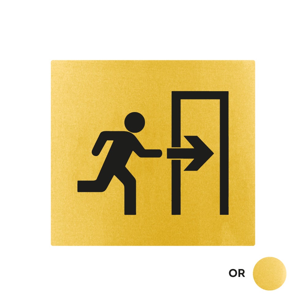 Plaque de porte Sortie de secours flèche droite - Classique or 90x90mm ...