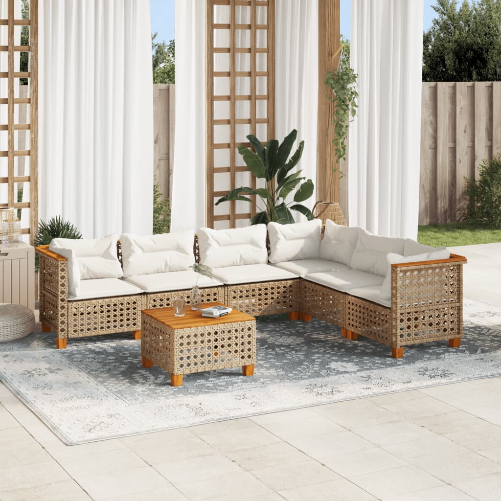 Conjunto de muebles de jardín de 7 piezas de mimbre de resina beige con ...