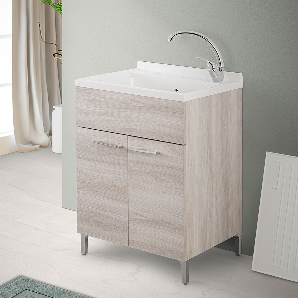 Meuble lavabo 60x50 cm 2 portes chêne gris avec vasque en résine ...