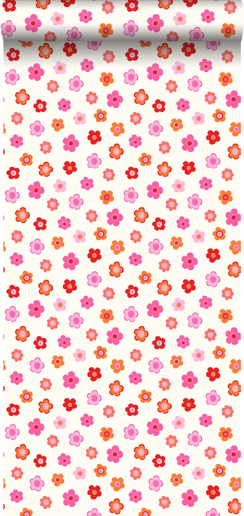Papier peint fleurs intage rose, corail rouge et orange - 53 cm x 10.05 ...