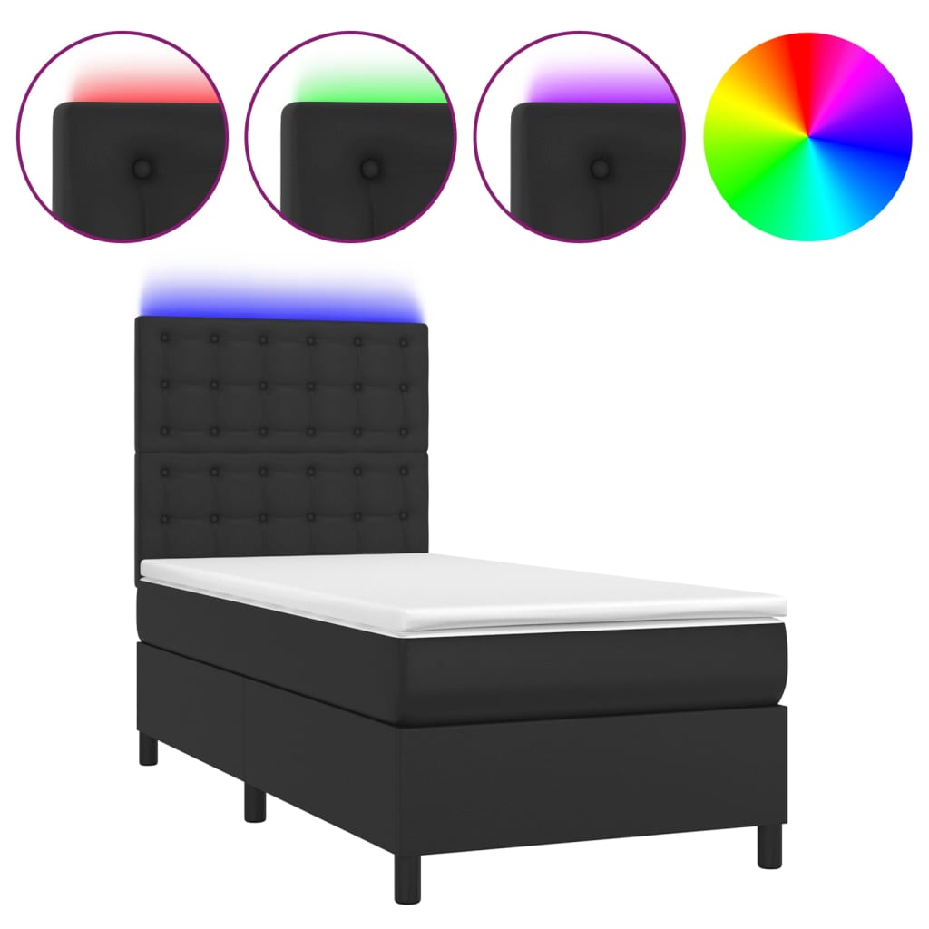 Cama box spring y colchón LED cuero sintético negro 90x200 cm | Leroy ...