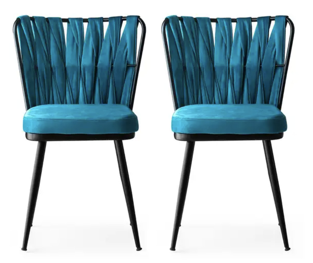 Chaise design velours bleu turquoise et pieds doré Ribaldi - Lot de 2 ...