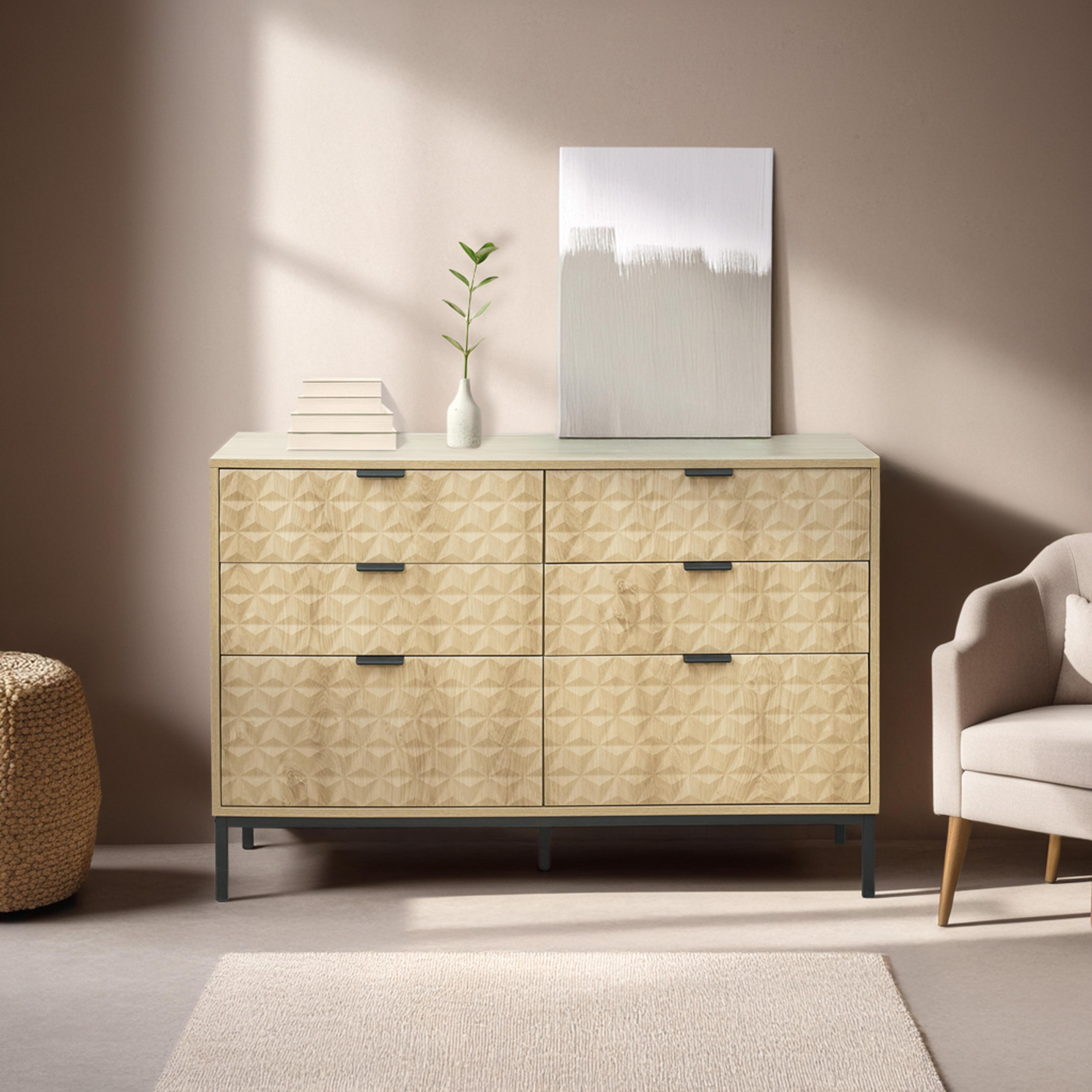 Cómoda de 6 cajones en MDF con decoración en melamina madera clara ...