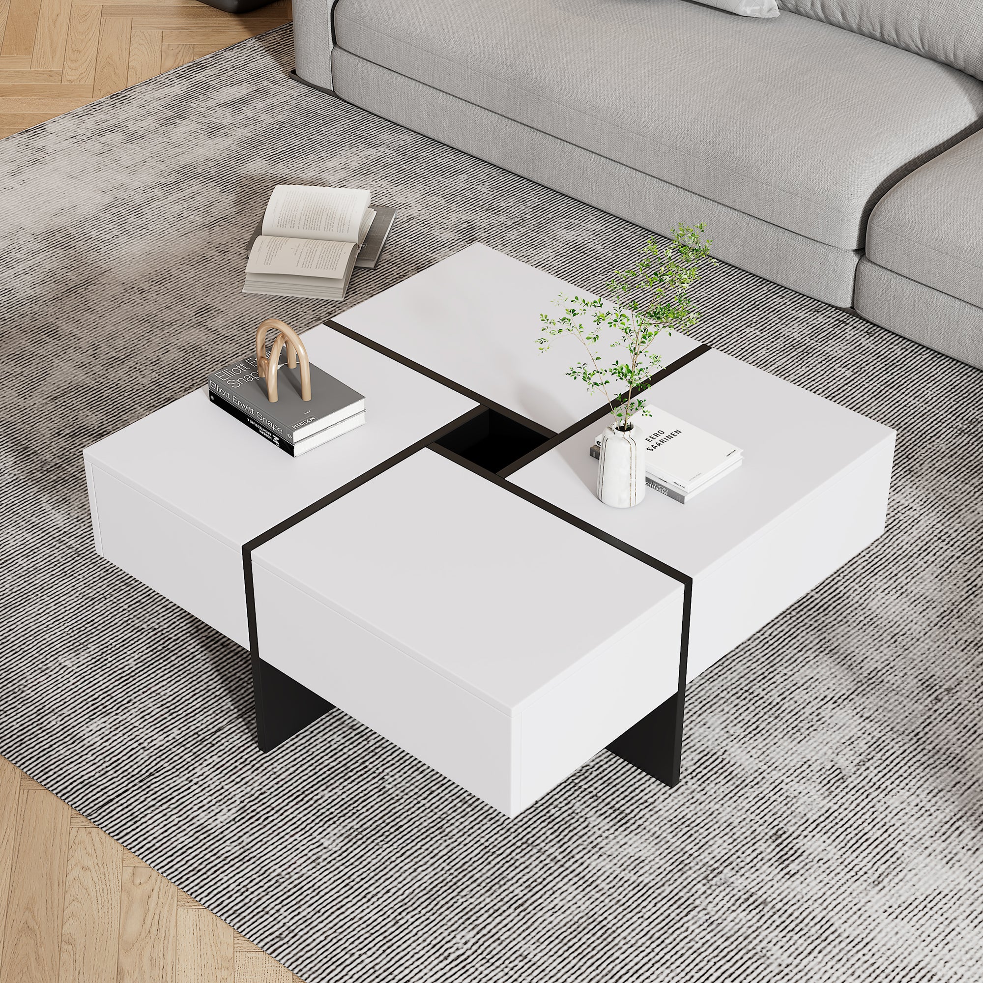 Table basse carrée moderne 70 x 70 x 35 cm - avec compartiment de ...