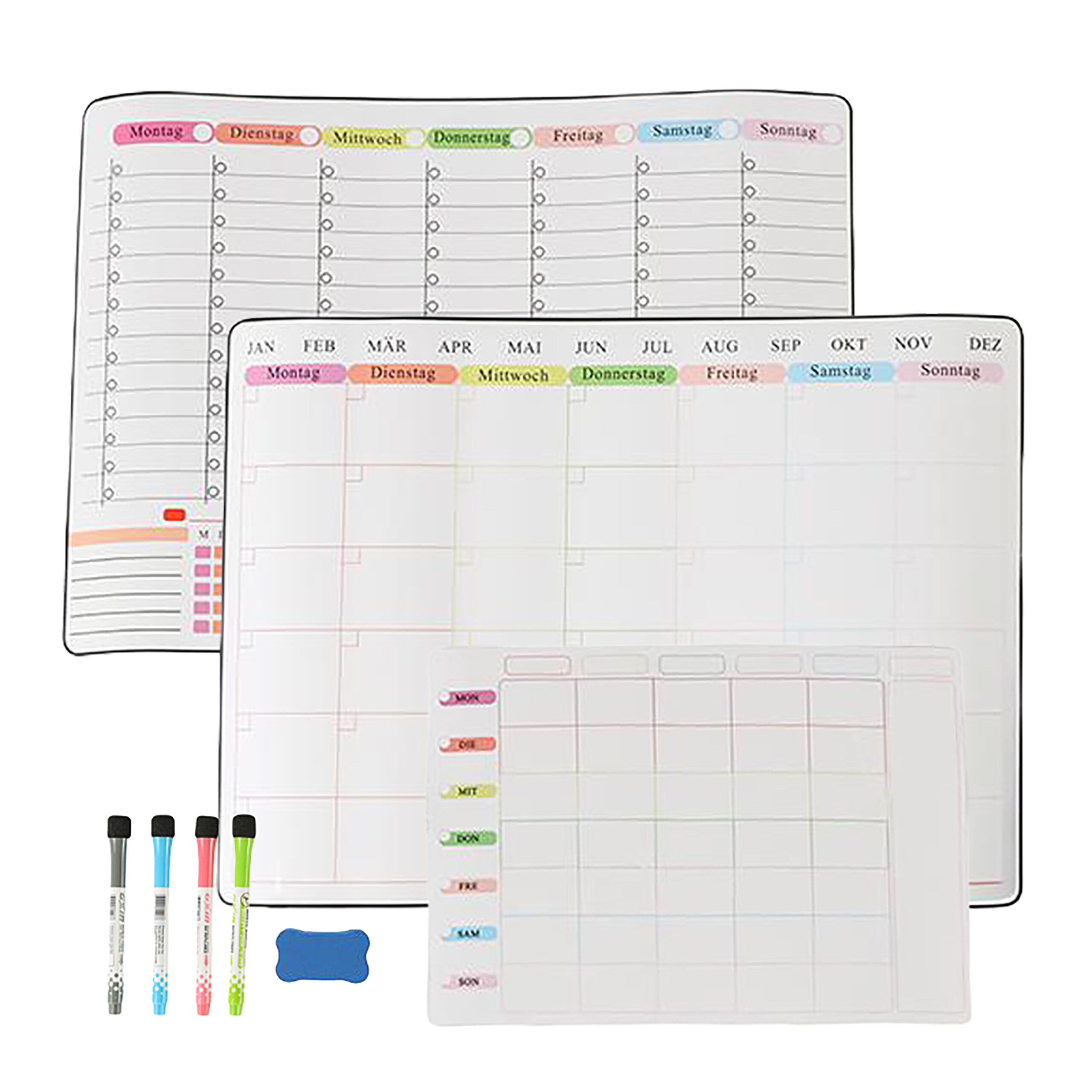 Tableaux blancs pour réfrigérateur, lot de 3, planning hebdo & mensuel ...