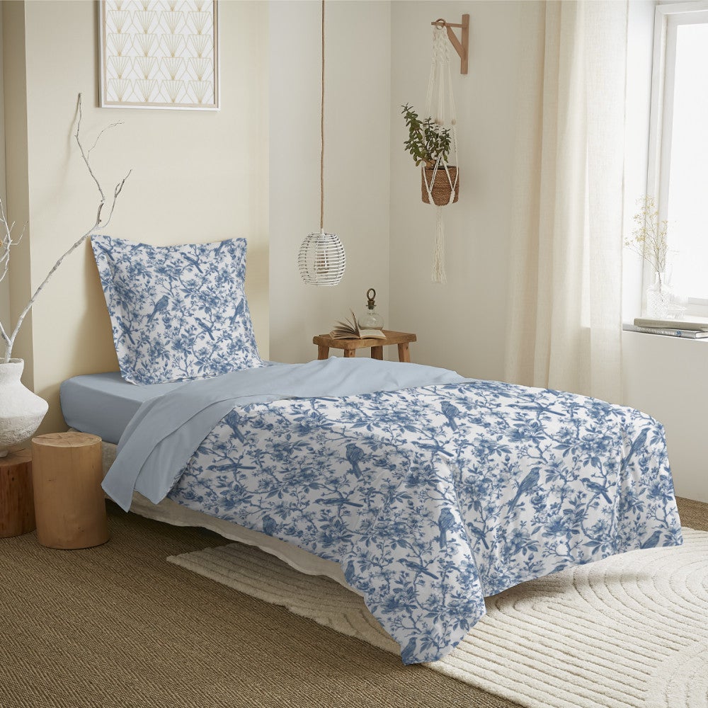 Parure de draps 3 pièces pour lit 90 x 190 cm Bérengère bleu | Leroy Merlin