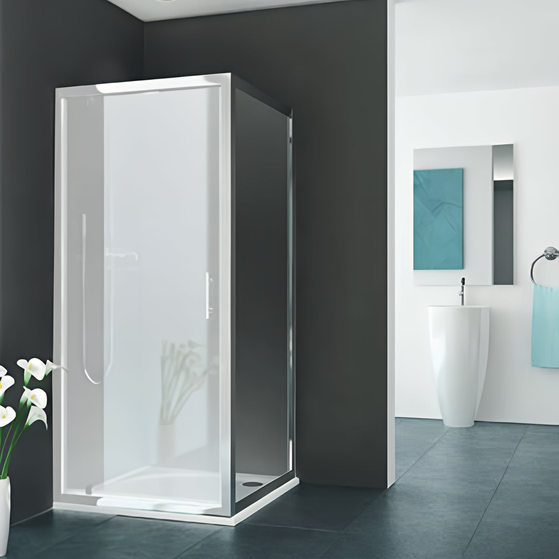 Paroi de douche fixe largeur 80cm hauteur 190 cm profilé argent poli ...