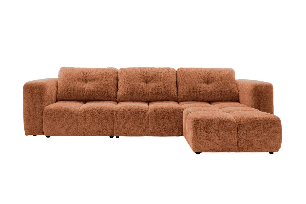 ROMY - Canapé d'angle convertible tissu chenille 4 places Terracotta ...