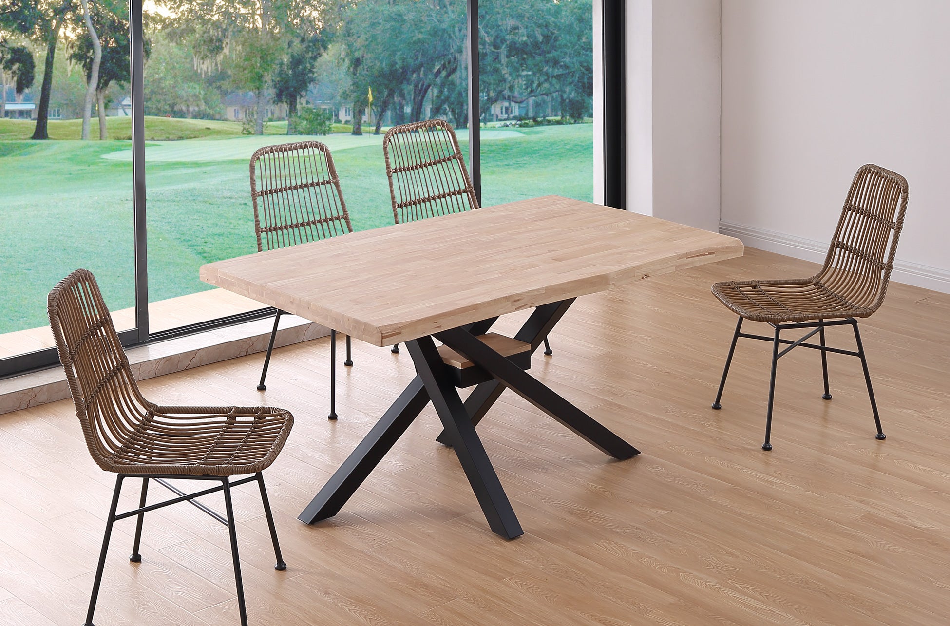 Mesa de Comedor Fija para Salón - Diseño Roble y Negro, Dimensiones ...