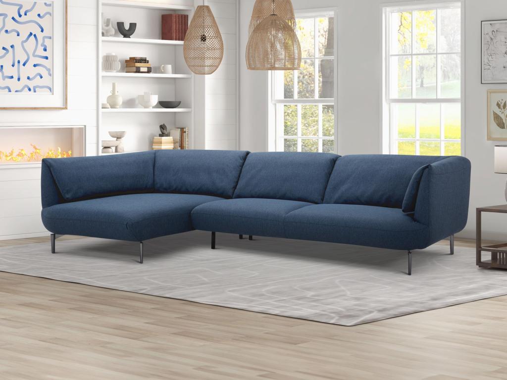 Sofá esquinero izquierda de tela azul ANGELINA | Leroy Merlin