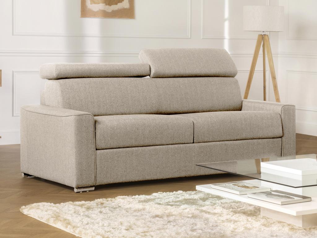 Canapé 4 places convertible express en tissu beige - couchage 160 cm ...
