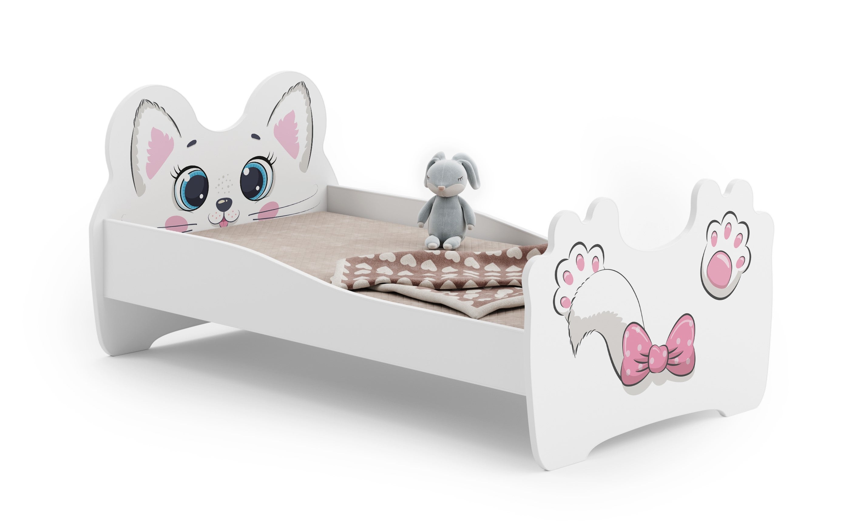 Lit enfant MOUNA avec matelas et cadre - Chat rose - 140 cm x 70 cm ...