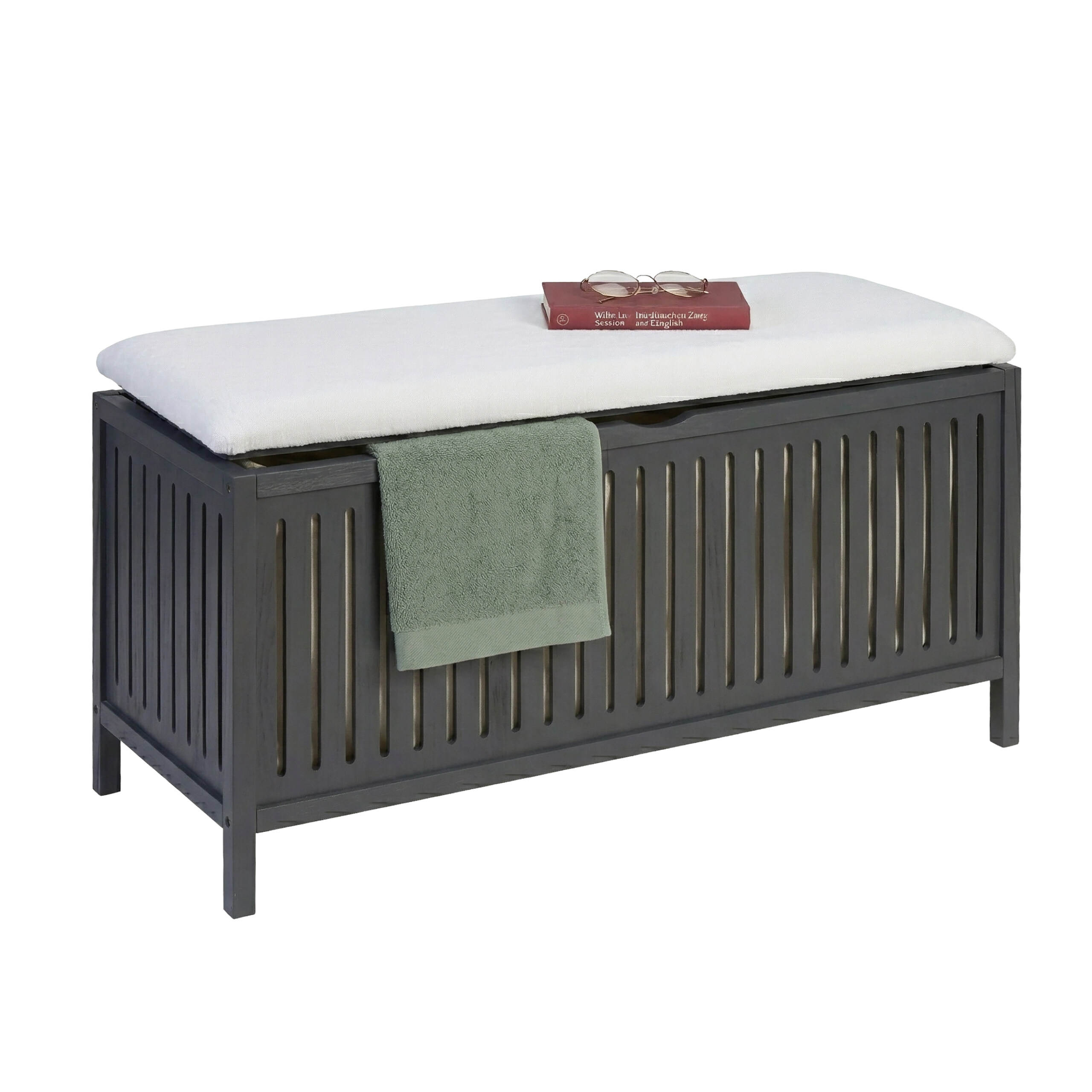 Cesto de ropa para sentarse nogal con tapa acolchada 50x100x38 cm ...