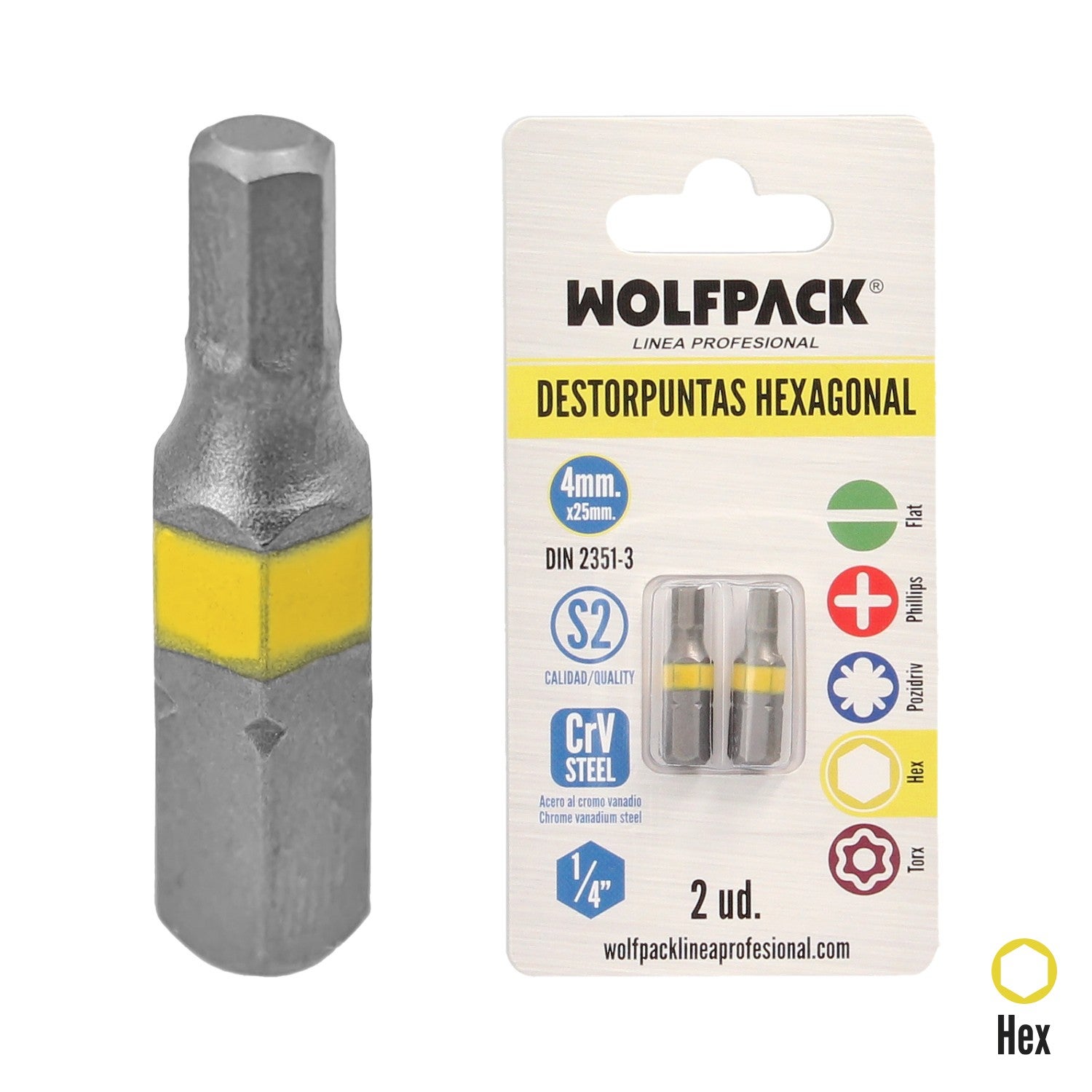 Puntas Destornillador Hexagonal 4,0 mm. (2 Piezas). Acero S2 al Cromo ...