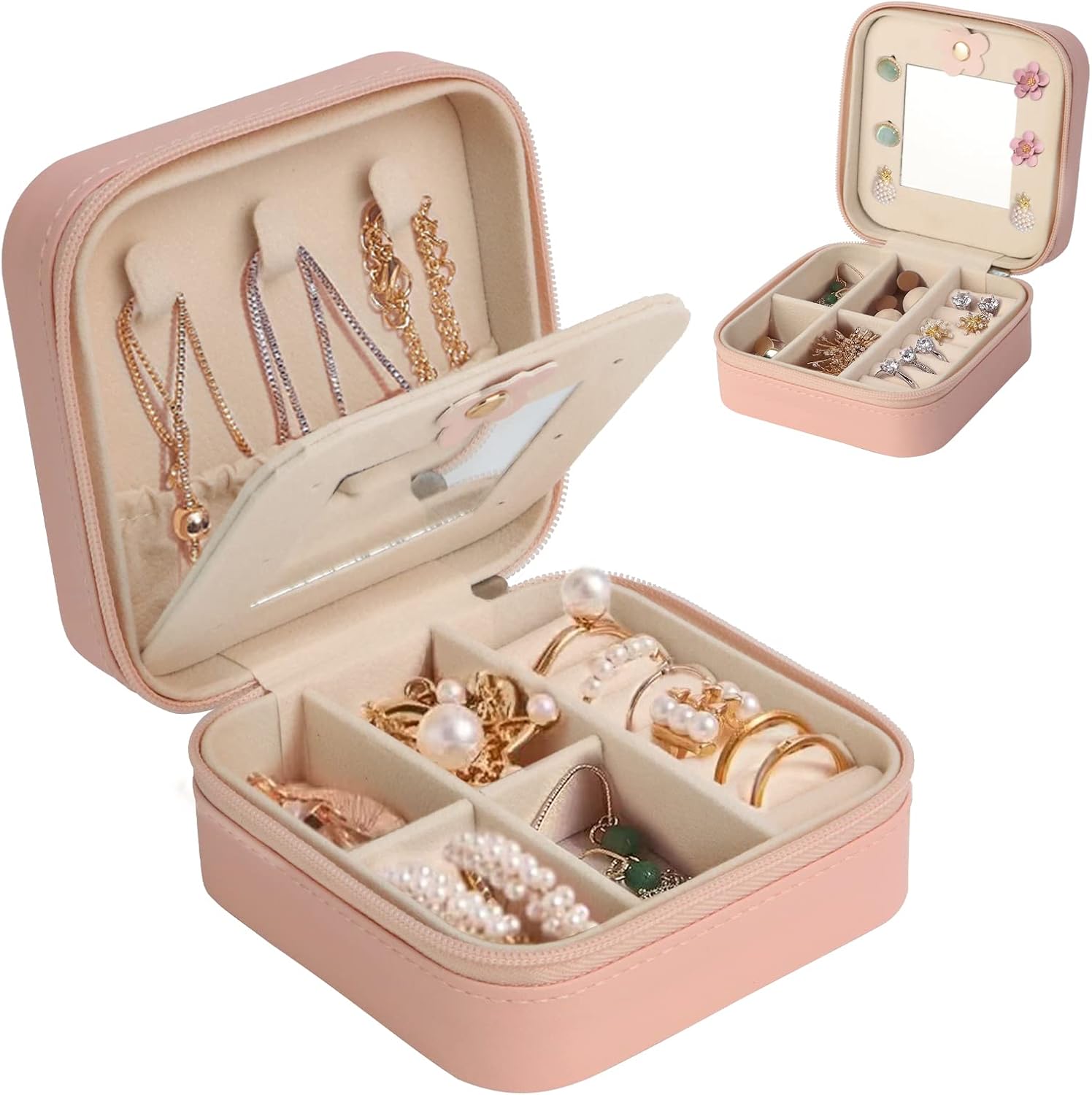 Joyero de viaje pequeño con espejo para mujeres y niñas, de piel ...